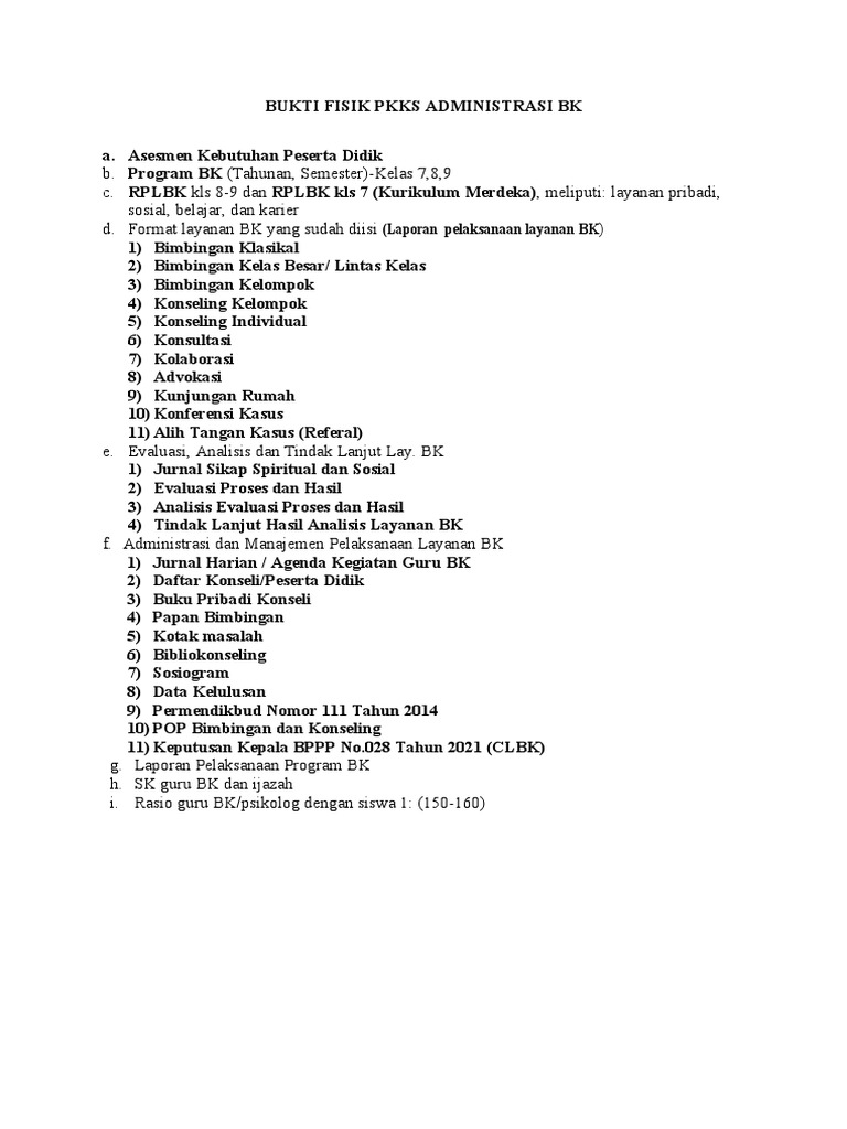 Bukti Fisik PKKS Administrasi BK | PDF