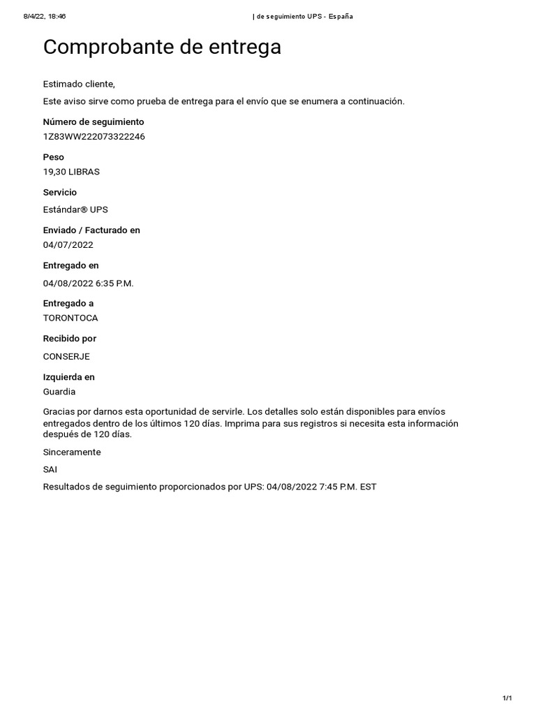 de Seguimiento UPS - España | PDF