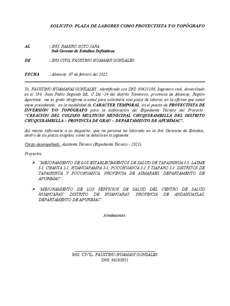 Modelo De Carta Solicitud Informe De Gestion