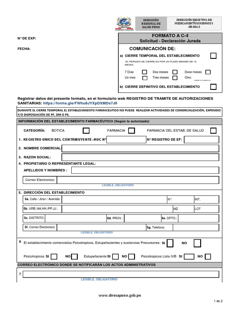Formato Ac 4 Cierre Temporal o Definitivo | PDF | Farmacia | Química ...