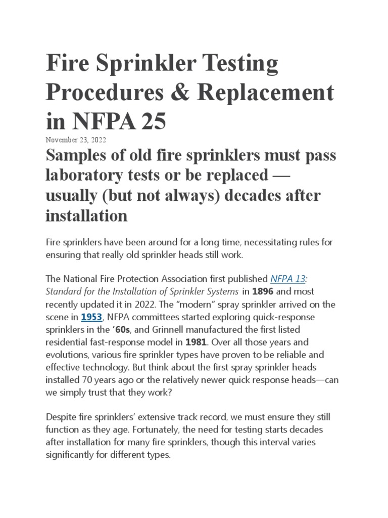 Fire Sprinkler Testing Procedures | PDF | Fire Sprinkler System ...