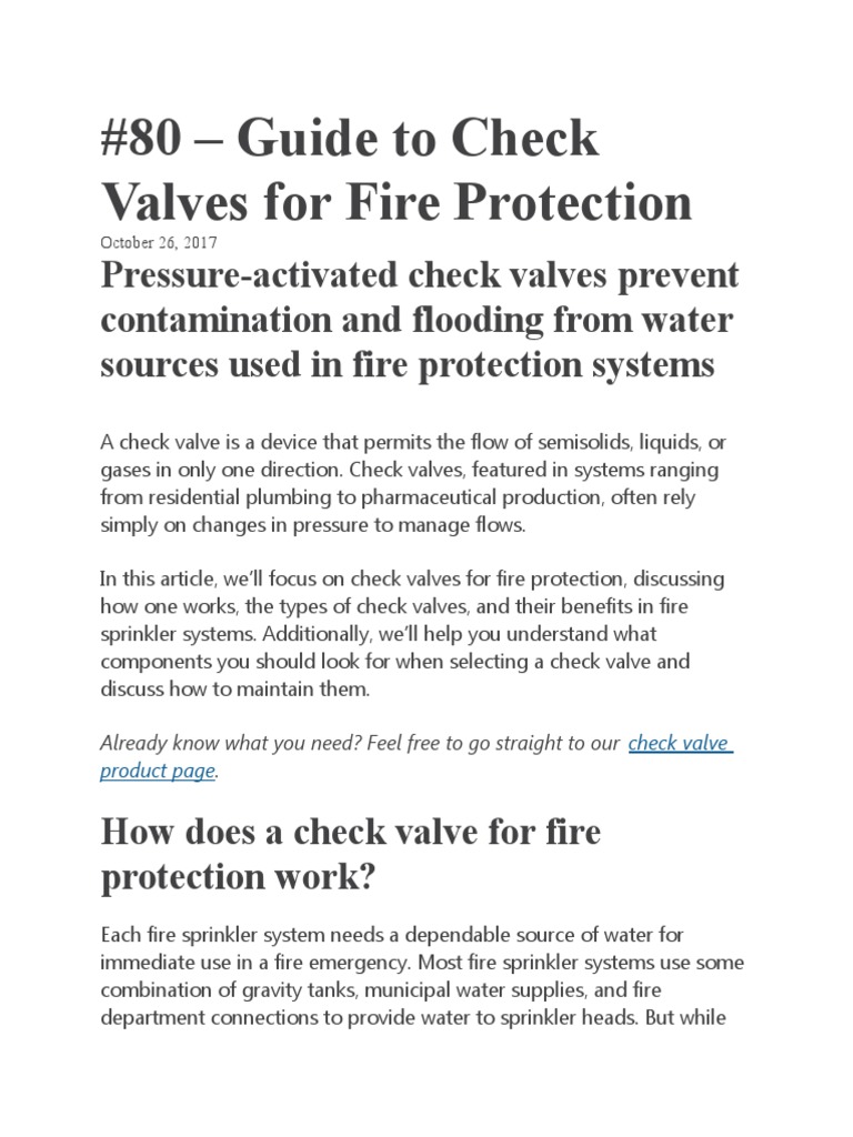 Guide To Check Valves For Fire Protection | PDF | Fire Sprinkler System ...