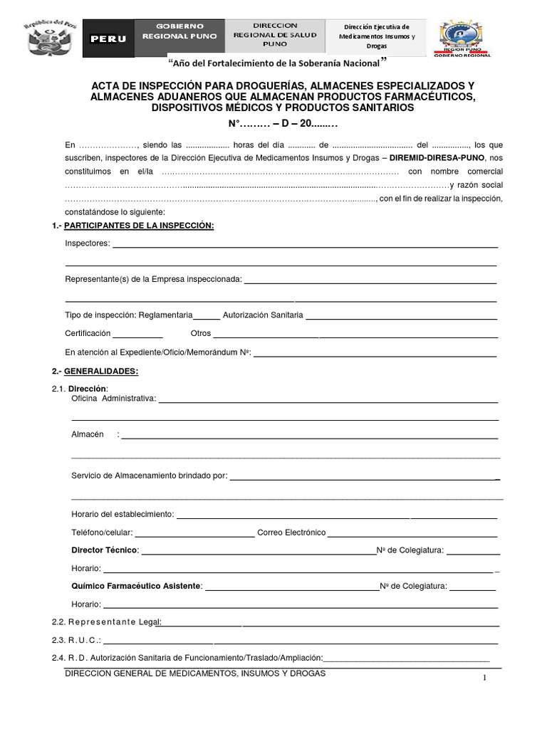 Acta de Inspección Bpa Diresa Puno | PDF | Farmacéutico | Medicamentos con receta