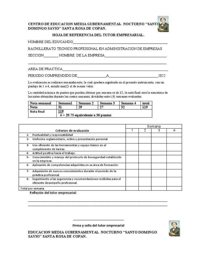 Hoja de Referencia Tutor Empresarial (Práctica) | Descargar gratis PDF | Maestros