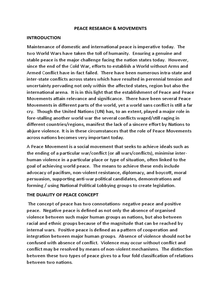 Towards Positive Peace: An Analysis of Peace Research, Movements, and ...