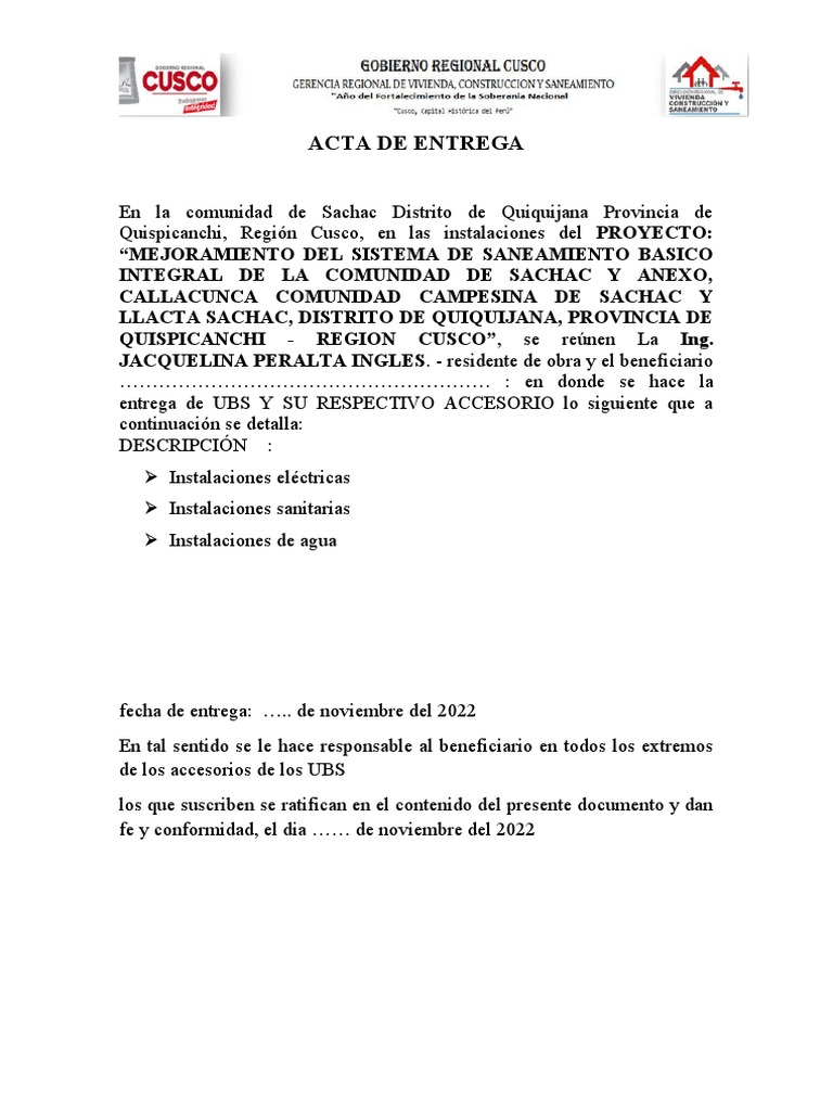 Acta de Entrega | PDF