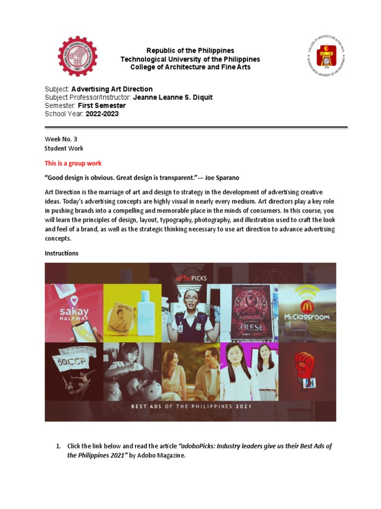 Advertising Art Direction - Week 3 - Student Work | PDF