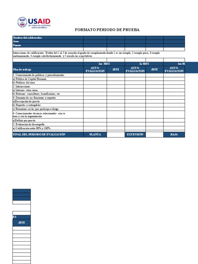 Formato de Evaluación de Prueba Laboral | PDF