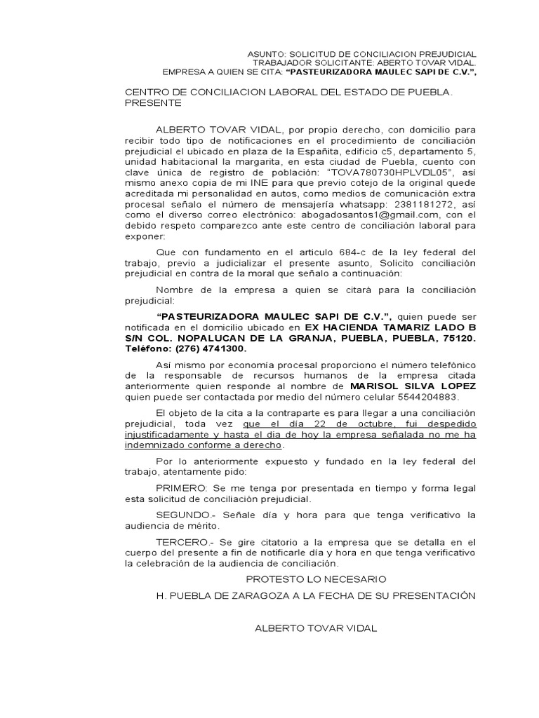 Solicitud de Conciliacion | PDF | Derecho