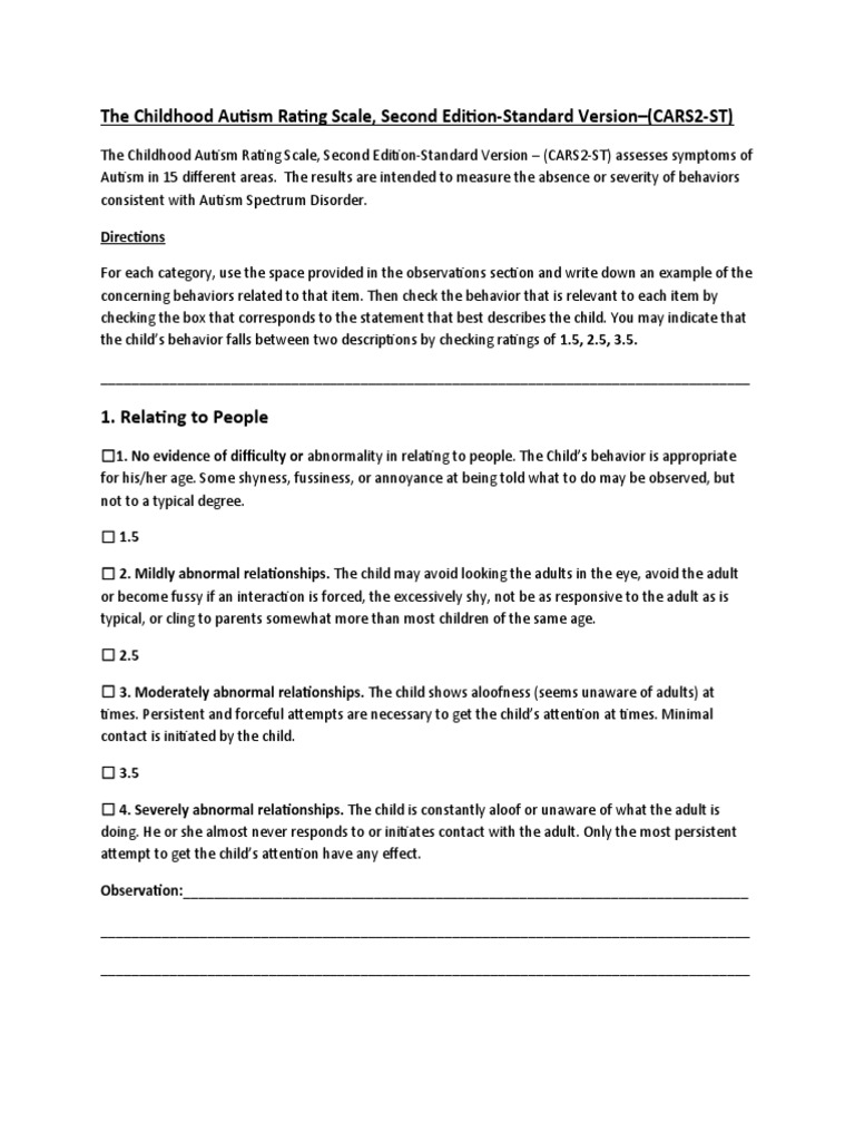 Childhood Autism Rating Scale (CARS-2) | PDF | Autism Spectrum | Shyness