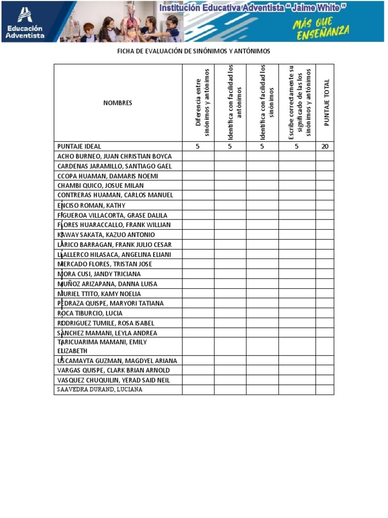1 Evaluación de Sinónimos y Antónimos | PDF