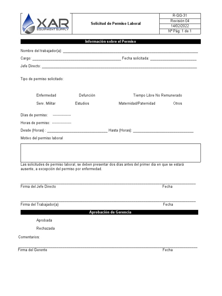 R-GG-31 Solicitud de Permiso Laboral Rev. 04 | PDF