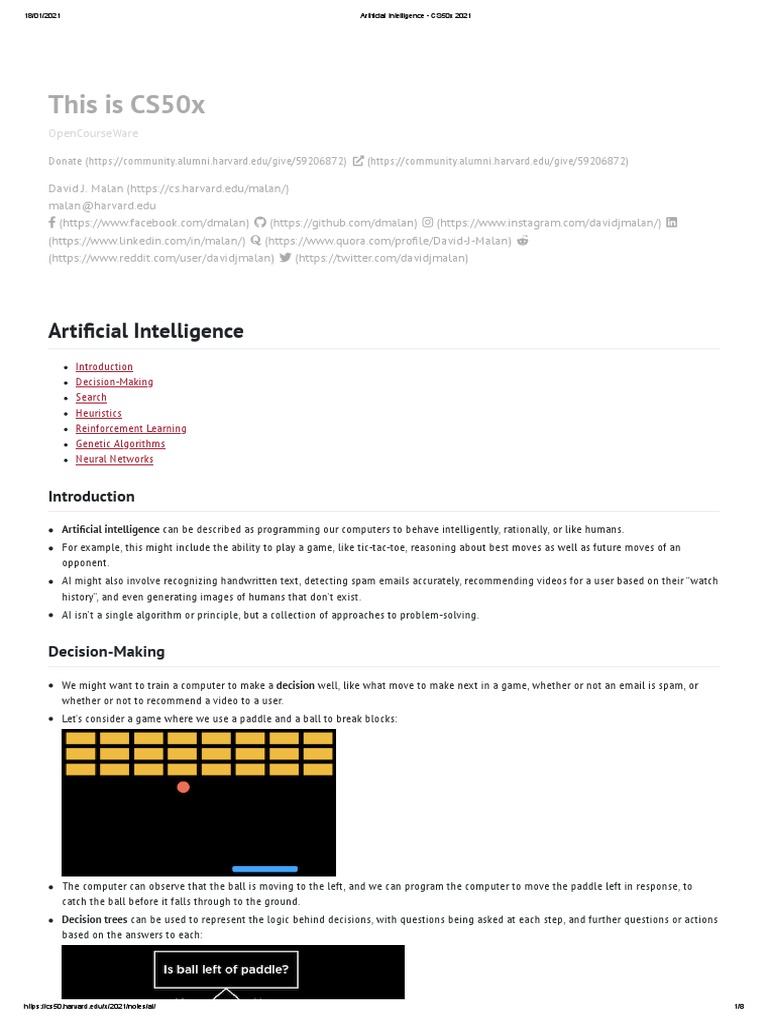 Artificial Intelligence - CS50x 2021 | PDF | Artificial Neural Network ... Artificial Intelligence - CS50x 2021 | PDF | Artificial Neural Network ...