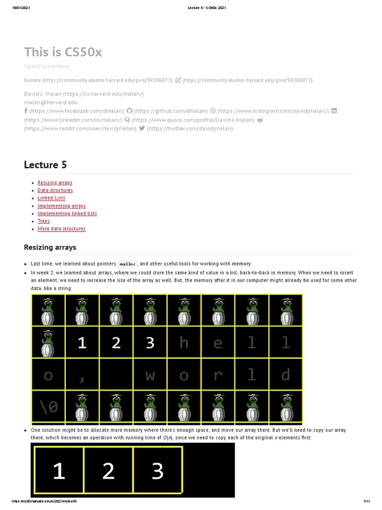 Lecture 5 Cs50x 2021 Pdf Pointer Computer Programming Array Data Structure 6645