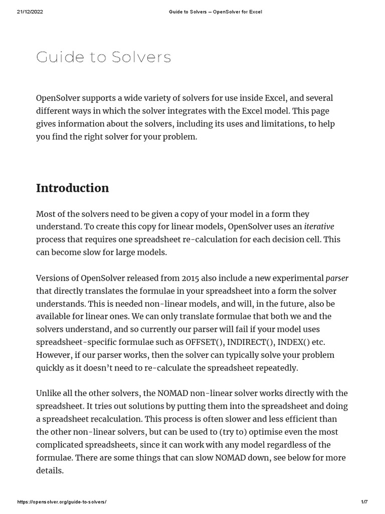 Guide To Solvers Opensolver For Excel Pdf Linear Programming
