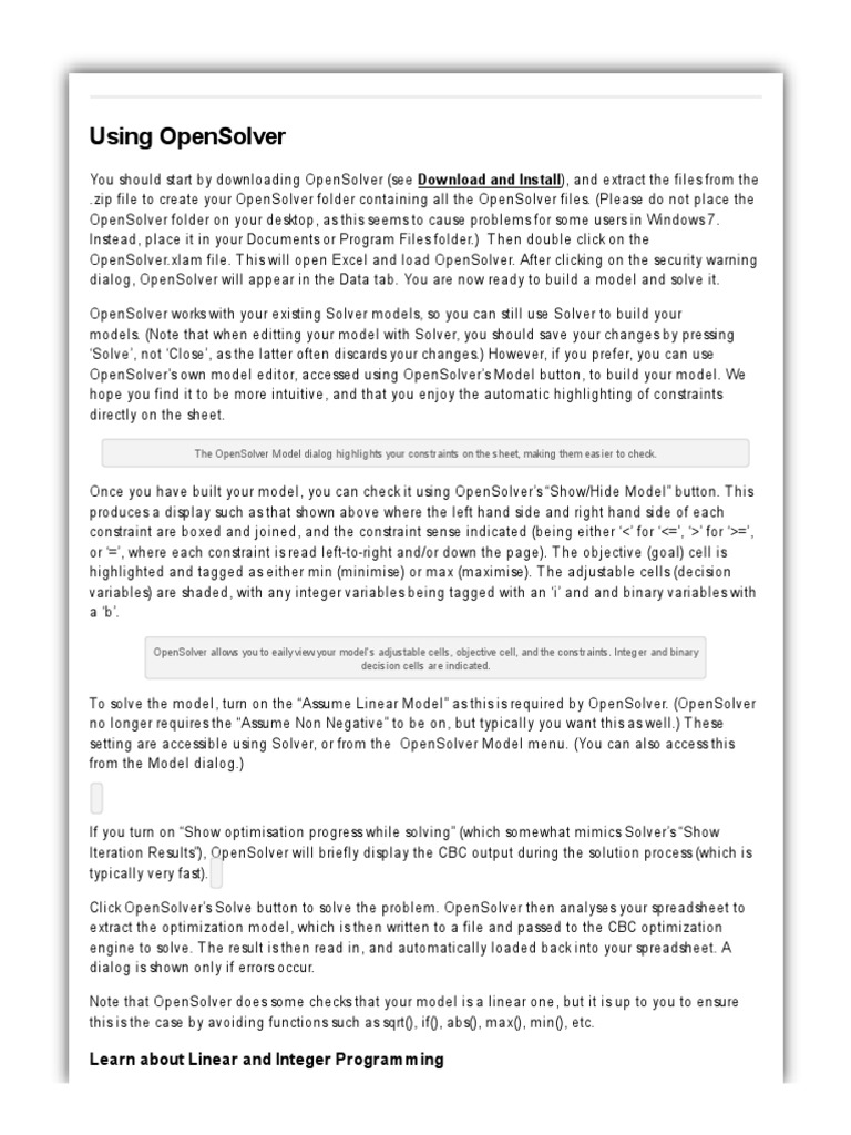 Using OpenSolver OpenSolver For Excel | PDF | Microsoft Excel | Linear Programming