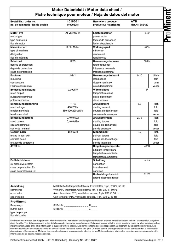 Data Sheet Motor S1Ba | PDF | Physical Quantities | Quantity