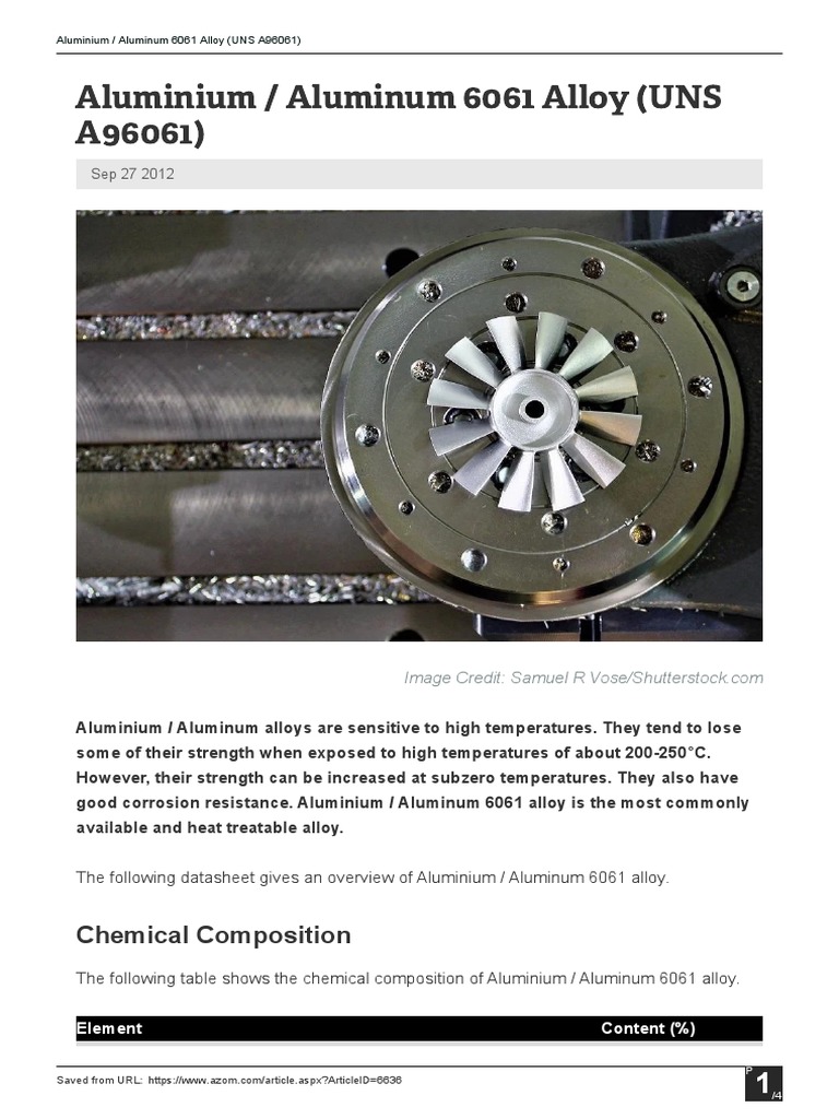 Aluminium Aluminum 6061 Alloy (UNS A96061) | PDF | Aluminium | Alloy