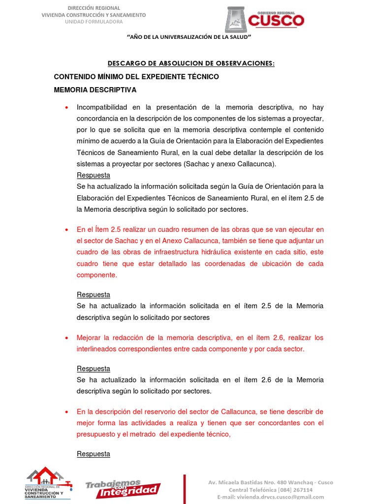 Descargo Observaciones Expediente | PDF | Agua | Alcantarillado