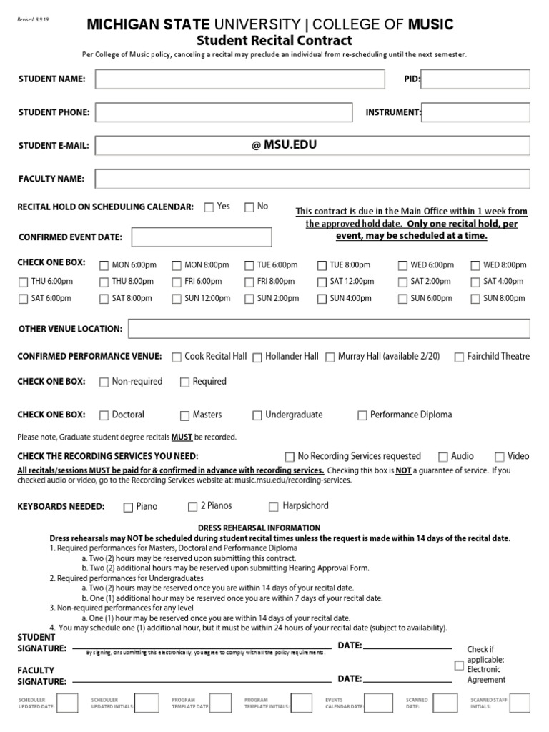 Student Recital Contract Guidelines | PDF