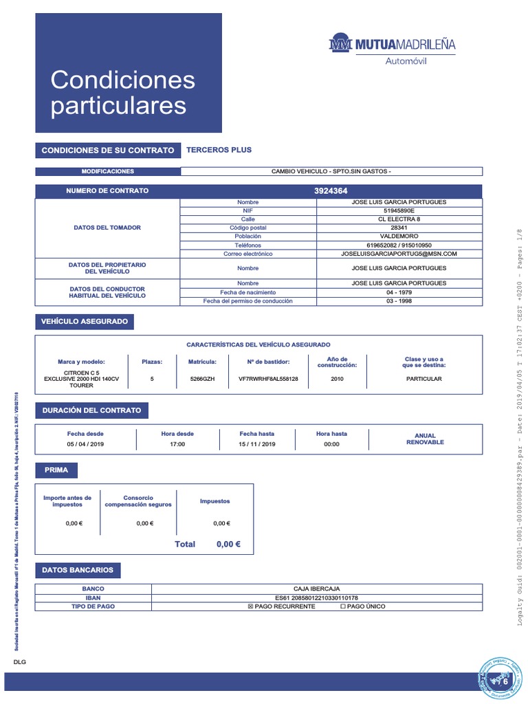 Condiciones Particulares | PDF | Póliza de seguros | Seguro