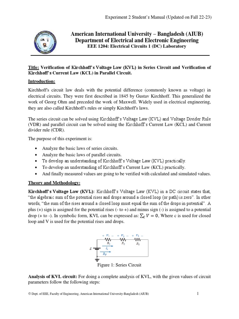 DC Lab Exp 2 Student Manual (Fall 22-23) | PDF | Series And Parallel ...