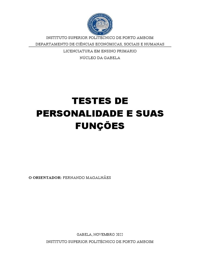 Testes de Personalidade e Funções | PDF | Conceitos psicológicos ...