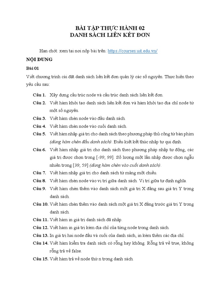 Lab 02 - Danh Sach Lien Ket Don | PDF