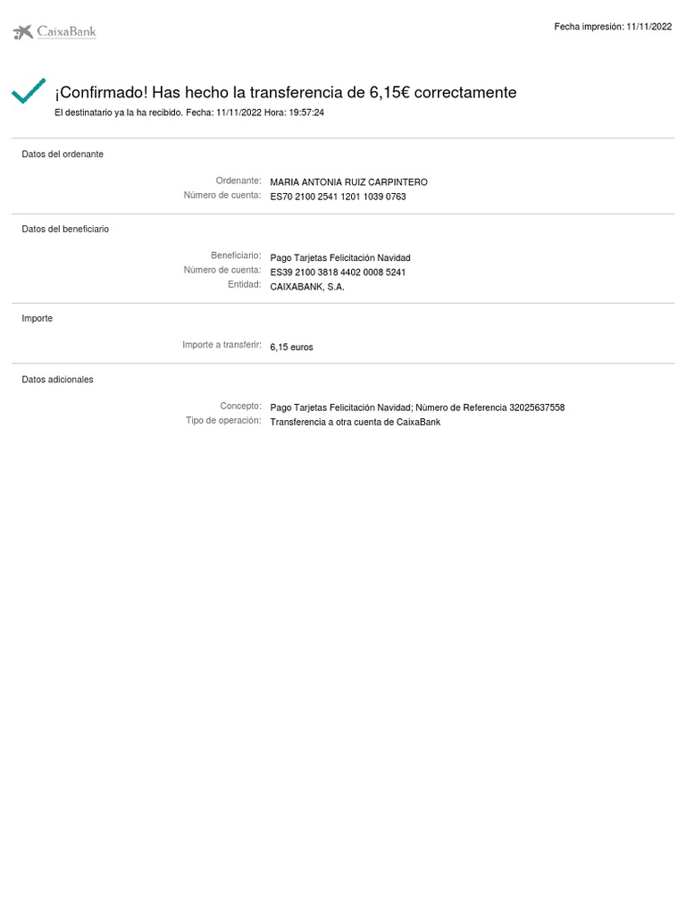 ¡Confirmado! Has Hecho La Transferencia de 6,15 Correctamente | PDF