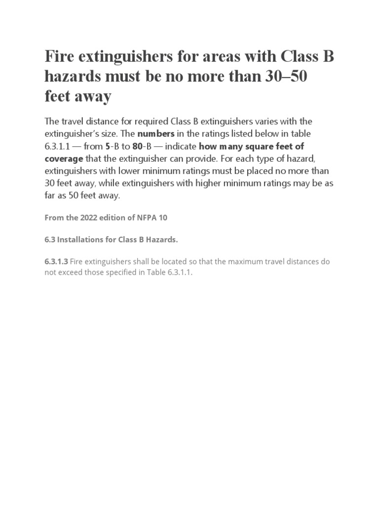 25 Fire Extinguishers For Areas With Class B Hazards Must Be No More ...