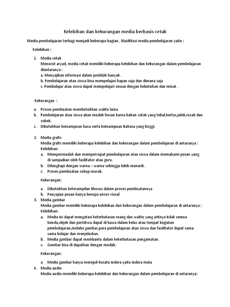 Kelebihan Dan Kekurangan Media Berbasis Cetak | PDF