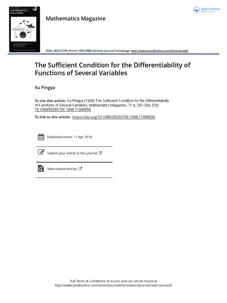 The Sufficient Condition For The Differentiability Of Functions 1998 Pdf Derivative