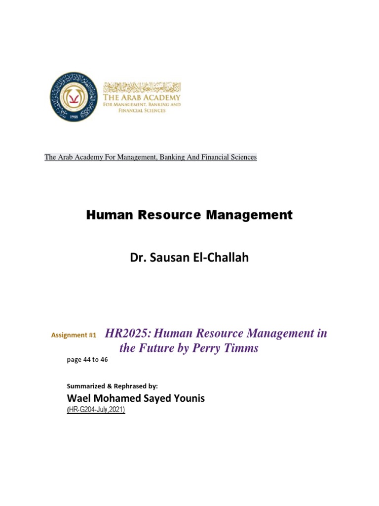 Assigment Lecture 1 Wael Mohamed Sayed Younis Pdf Human Resource Management Leadership