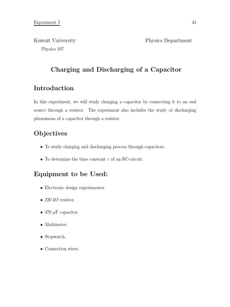 Capacitor Charging & Discharging Guide | PDF | Capacitor | Electrical ...