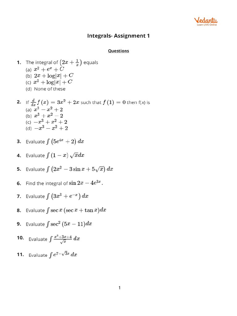 Integrals - Assignment 1 | PDF