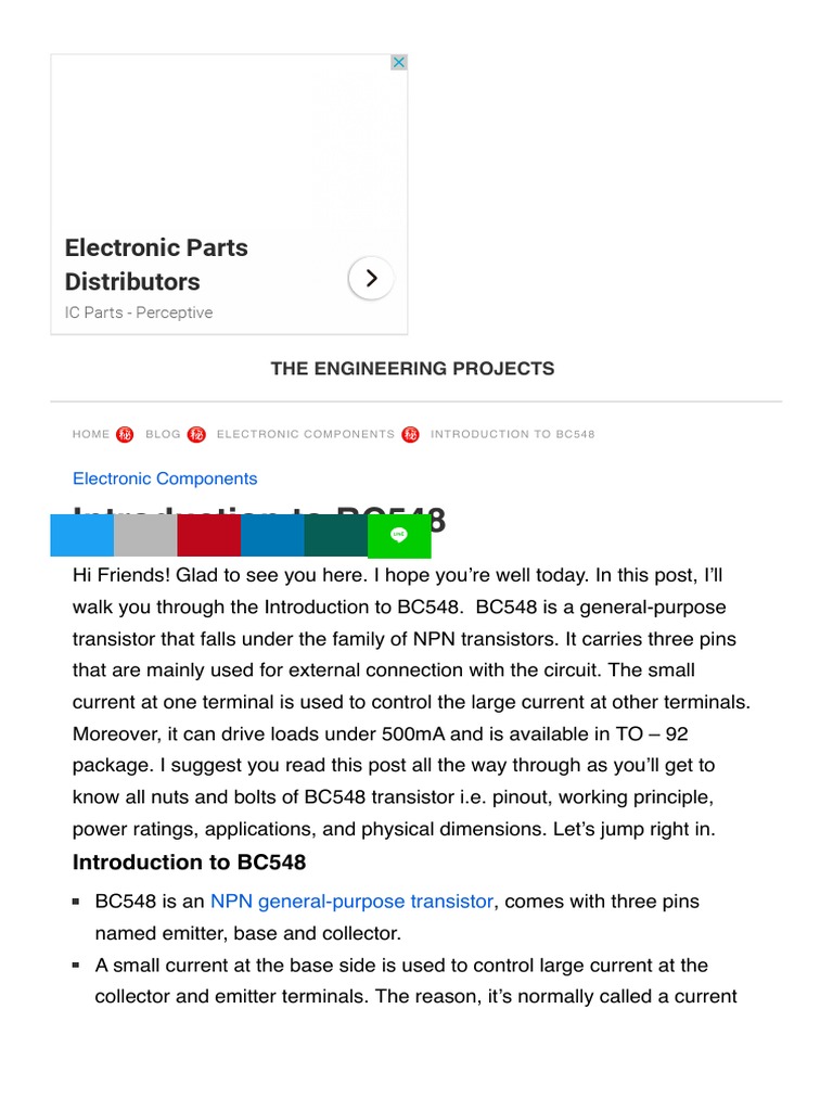 Introduction To BC548 - The Engineering Projects | PDF | Bipolar Junction Transistor | Transistor
