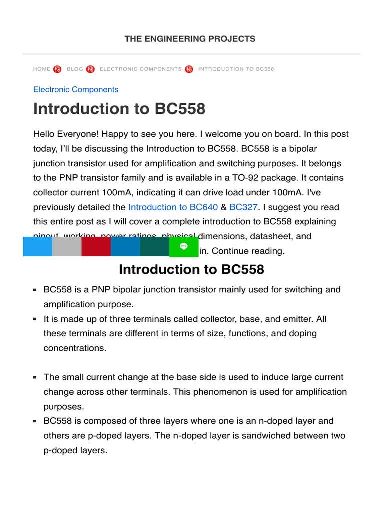 Introduction To BC558 - The Engineering Projects | PDF | Bipolar Junction Transistor | Transistor