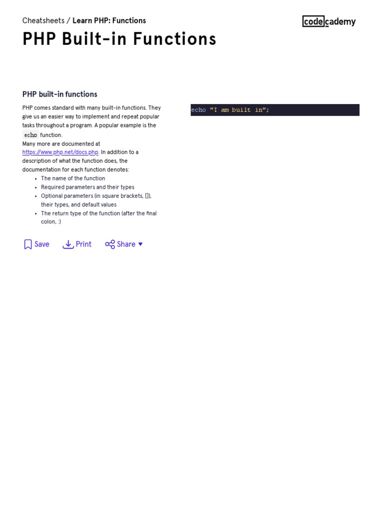 PHP Built-in Functions Guide | PDF | Computers