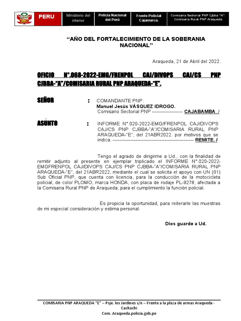 Oficio Apoyo Con Conductor | PDF