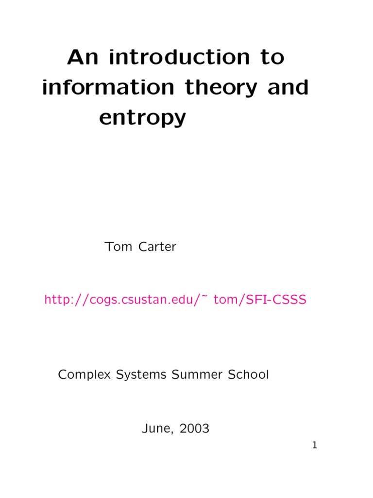 Carter - An Introduction To Information Theory and Entropy | PDF | Genetic Code | Entropy