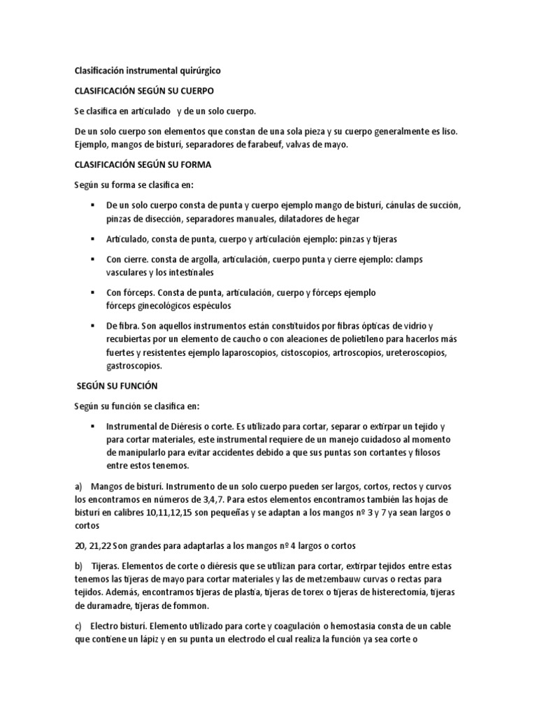 Clasificación Instrumental Quirúrgico | PDF | Cirugía | Anatomía