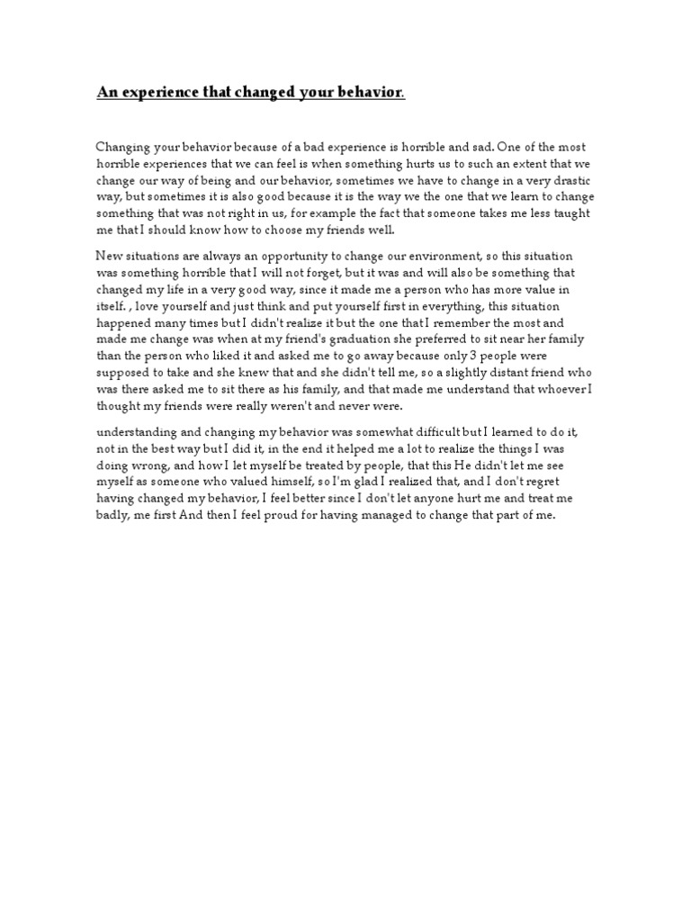 An Experience That Changed Your Behavior Essay | PDF | Lifestyle