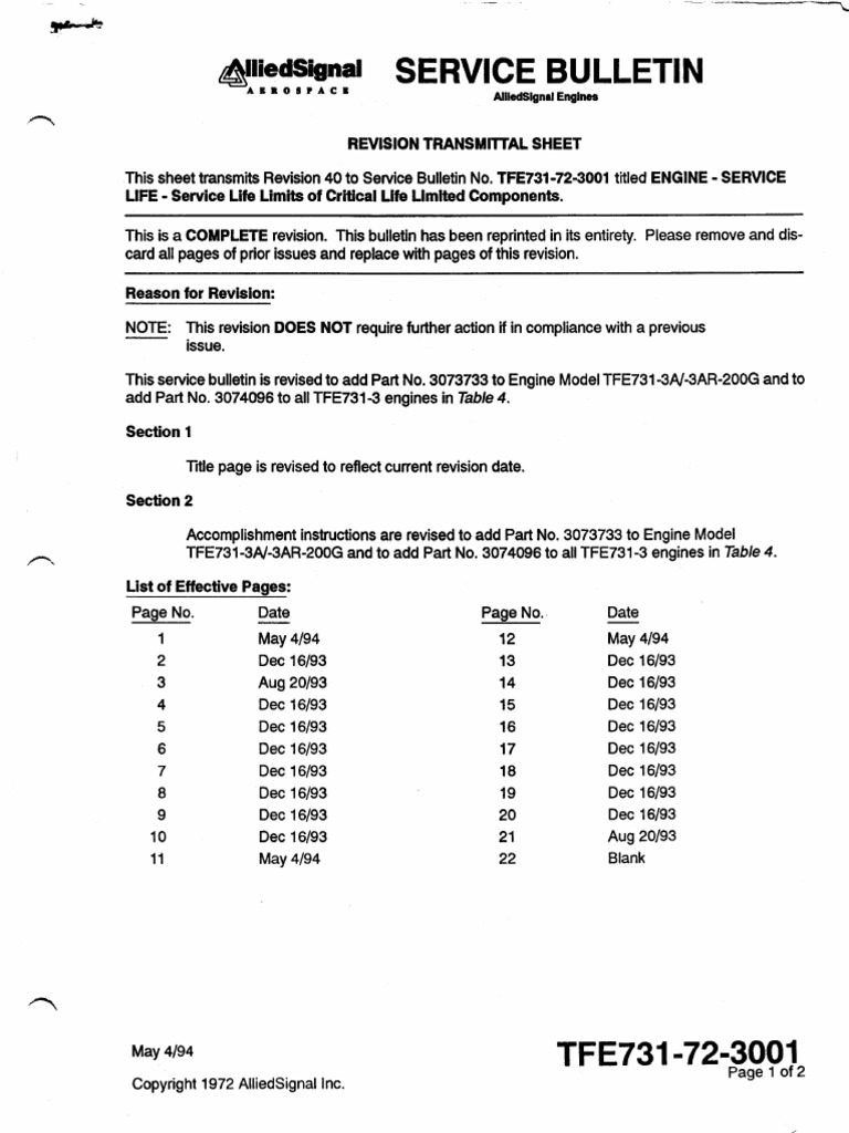 Ati:F:Ht1: Service Bulletin | PDF | Propulsion | Mechanical Engineering