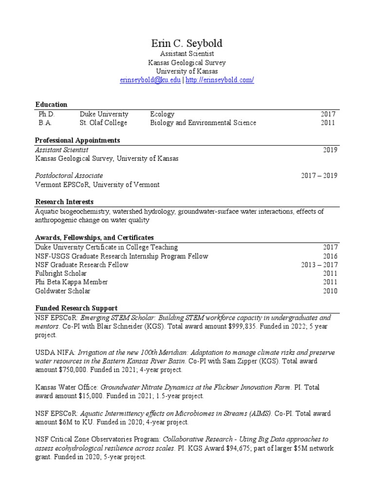 Seybold Erin CV Dec2022 | PDF | Drainage Basin | Estuary