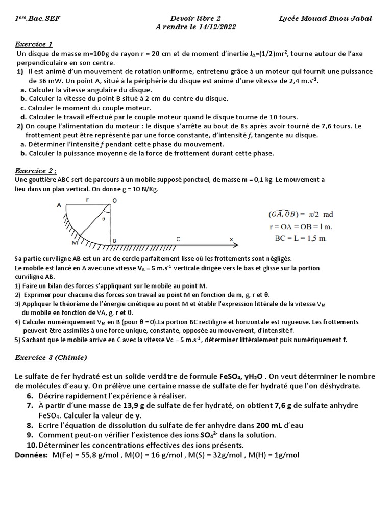 Devoir Libre 2 | Descargar gratis PDF | Rotation | Physique