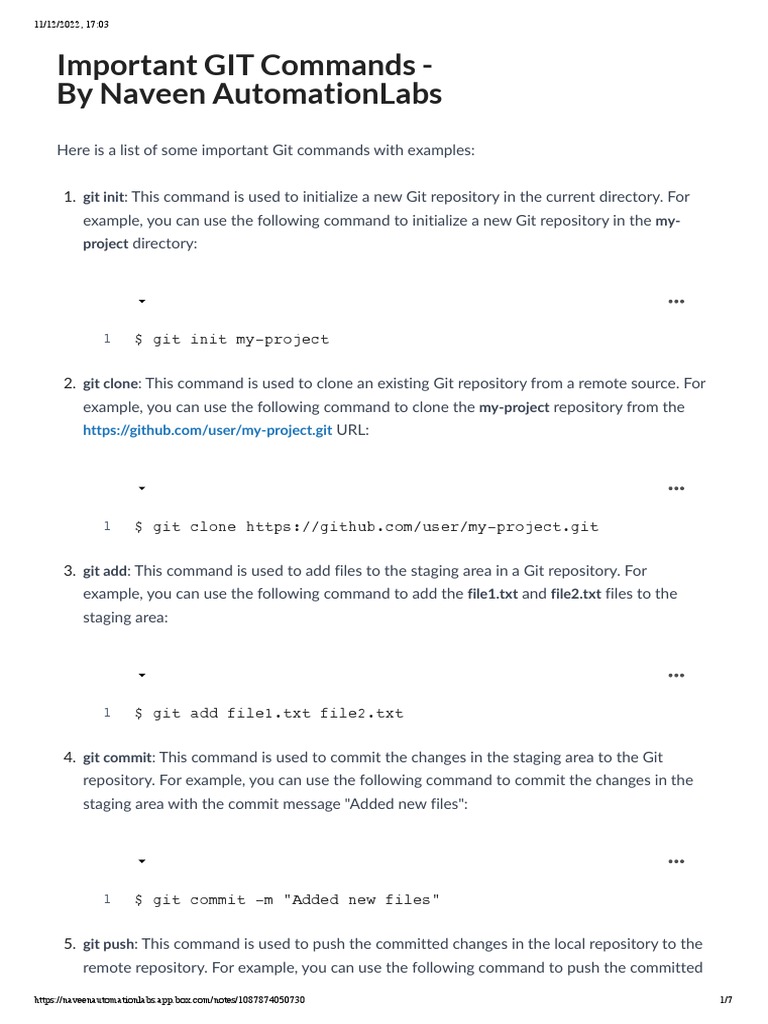 Important GIT Commands by Naveen AutomationLabs 1670831428 | Download Free PDF | Computer Data ...