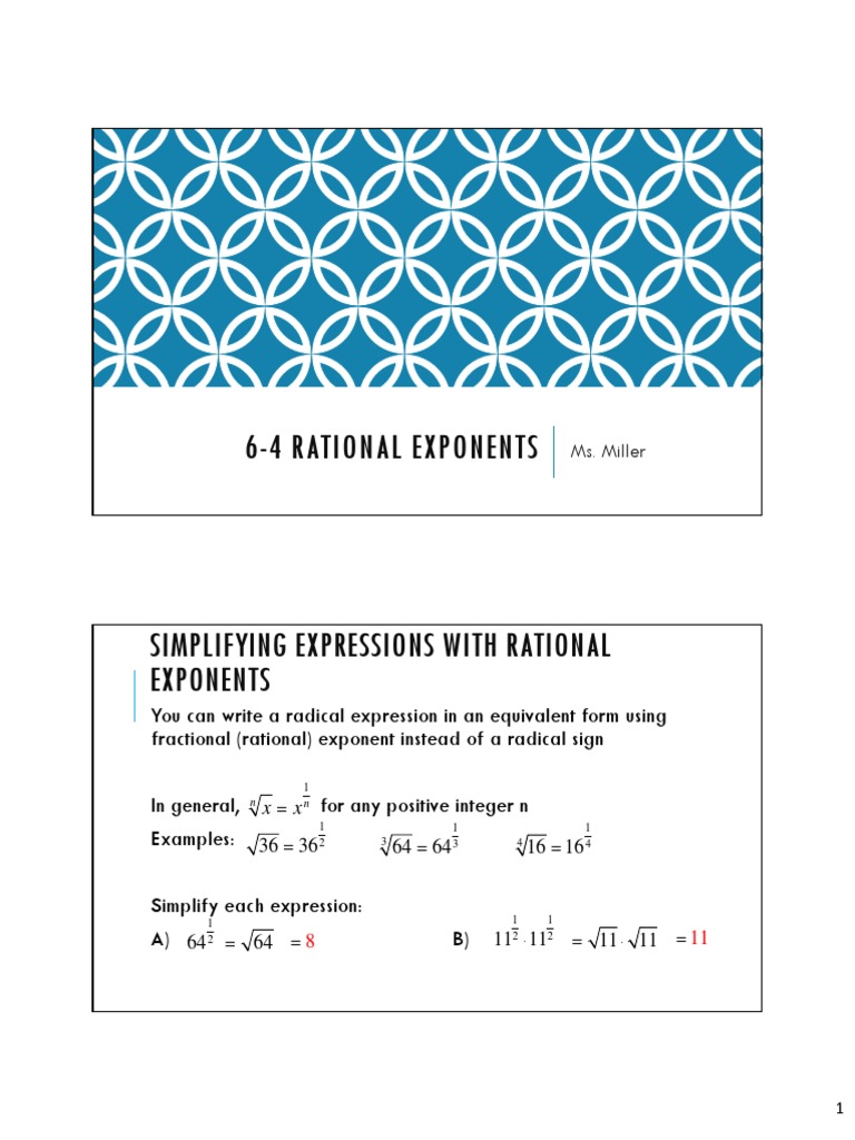 6 4 Rational Exponents Teacher Notes | PDF | Rational Number ...