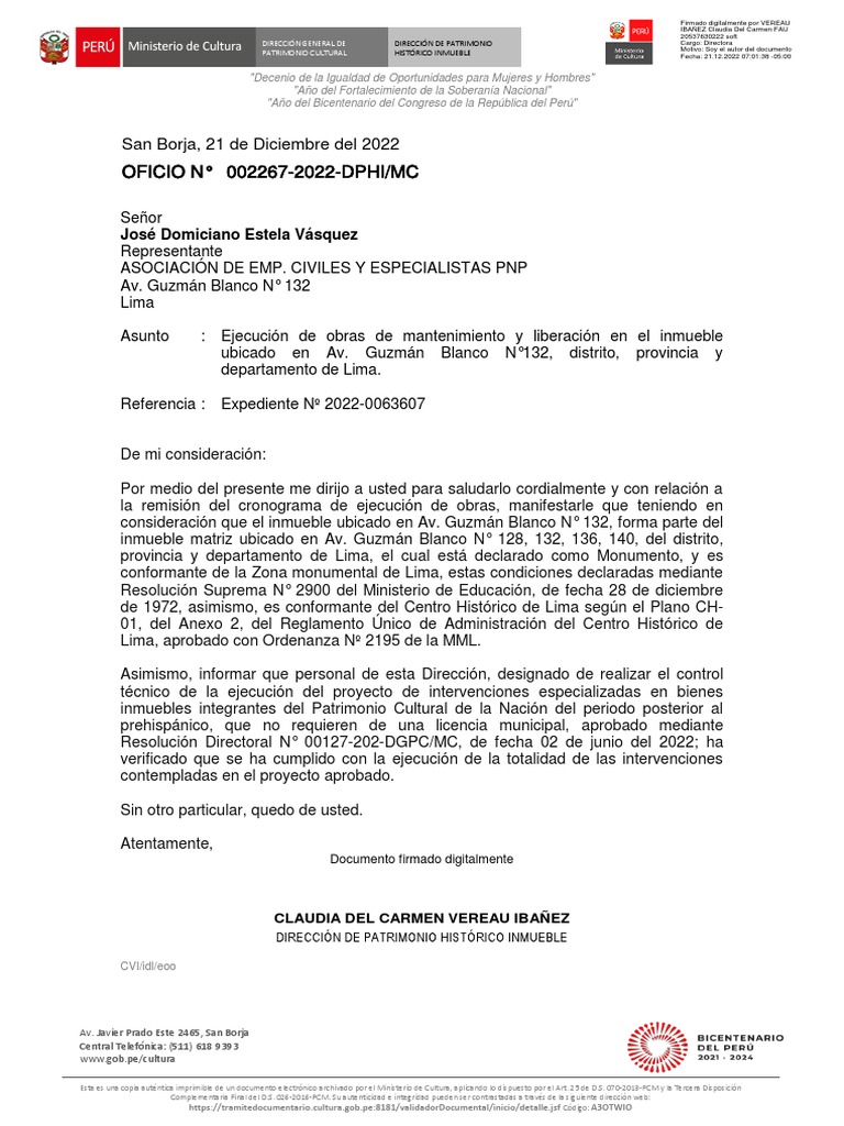 Oficio 002267 2022 Dphi | PDF | Lima