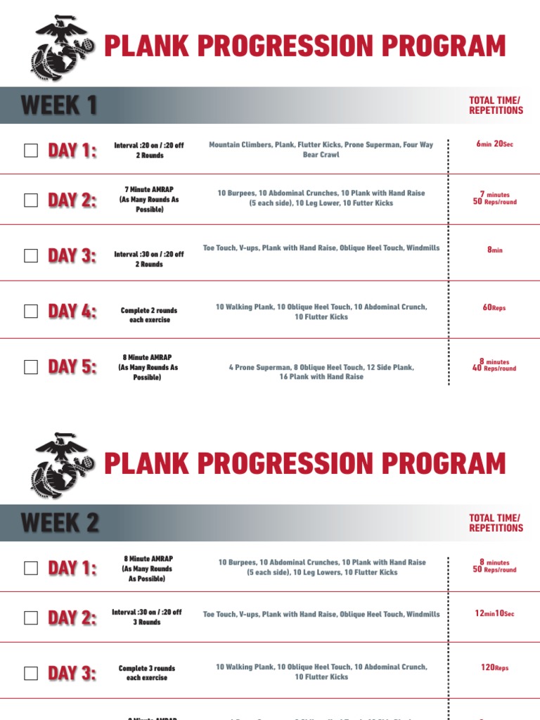 Plank Progression - Wk1-Wk4 | PDF | Recreation | Swimming