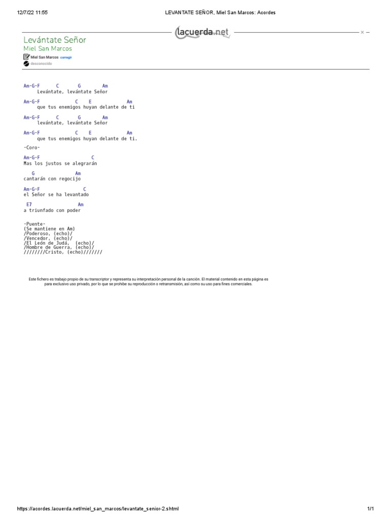 LEVANTATE SEÑOR, Miel San Marcos_ Acordes | PDF